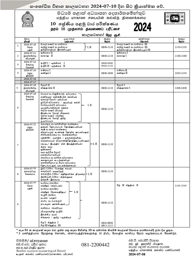 Edited 1st Term Grade 10 and 11 TimeTable 2024 | PDF