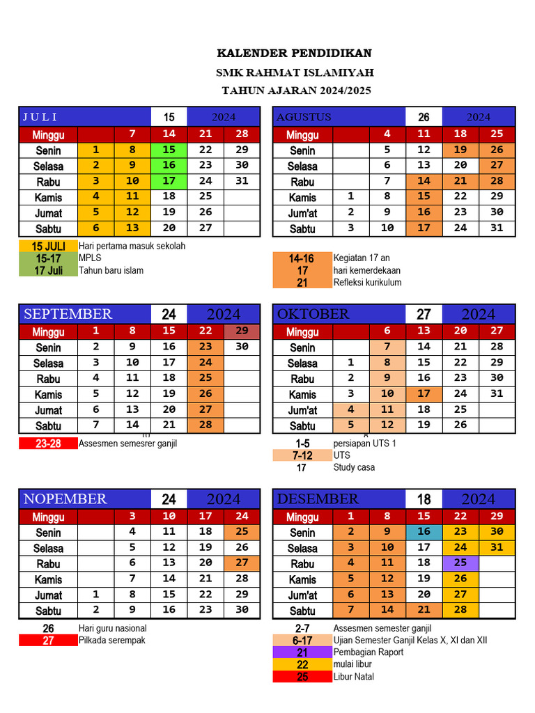 Kalender Pendidikan SMK Rais 2024 | PDF