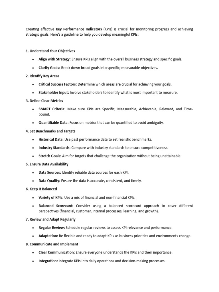Developing KPI and PPI Guidelines | PDF | Performance Indicator ...