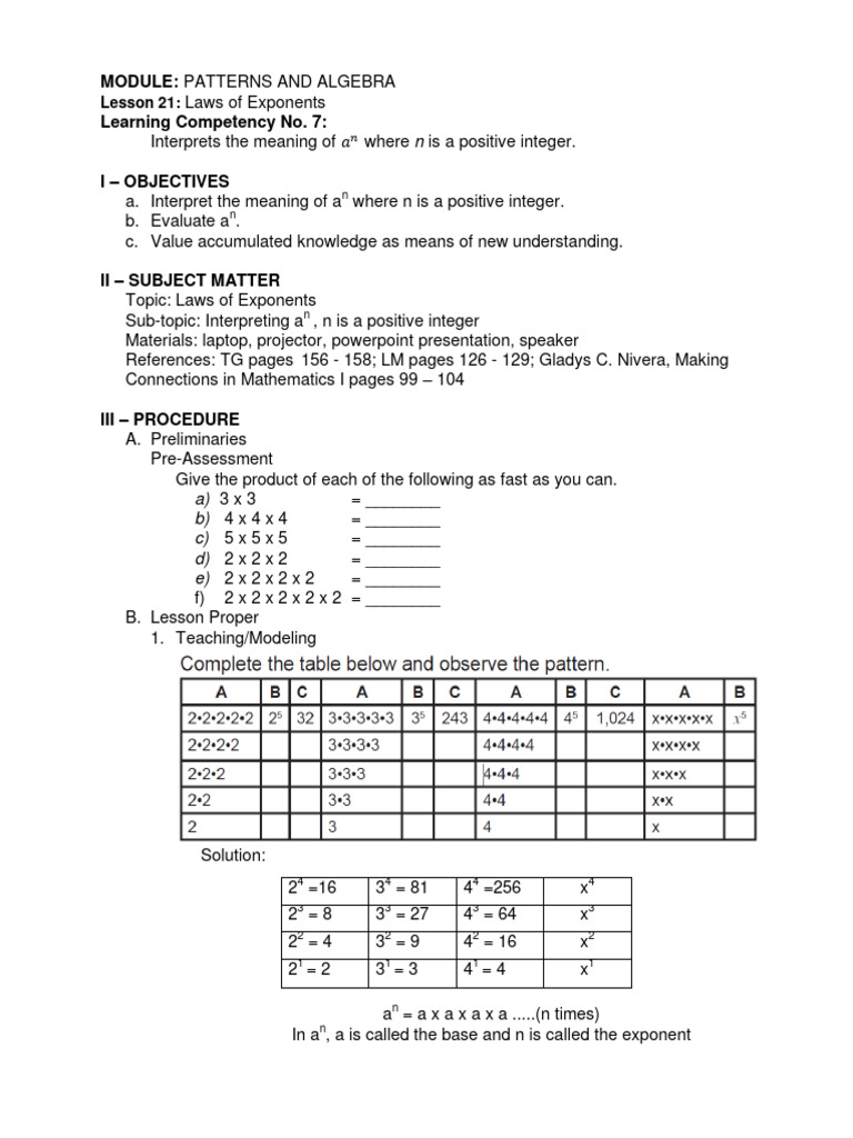 Math 7 2nd Quarter Detailed TG, LC 26 | PDF | Exponentiation ...