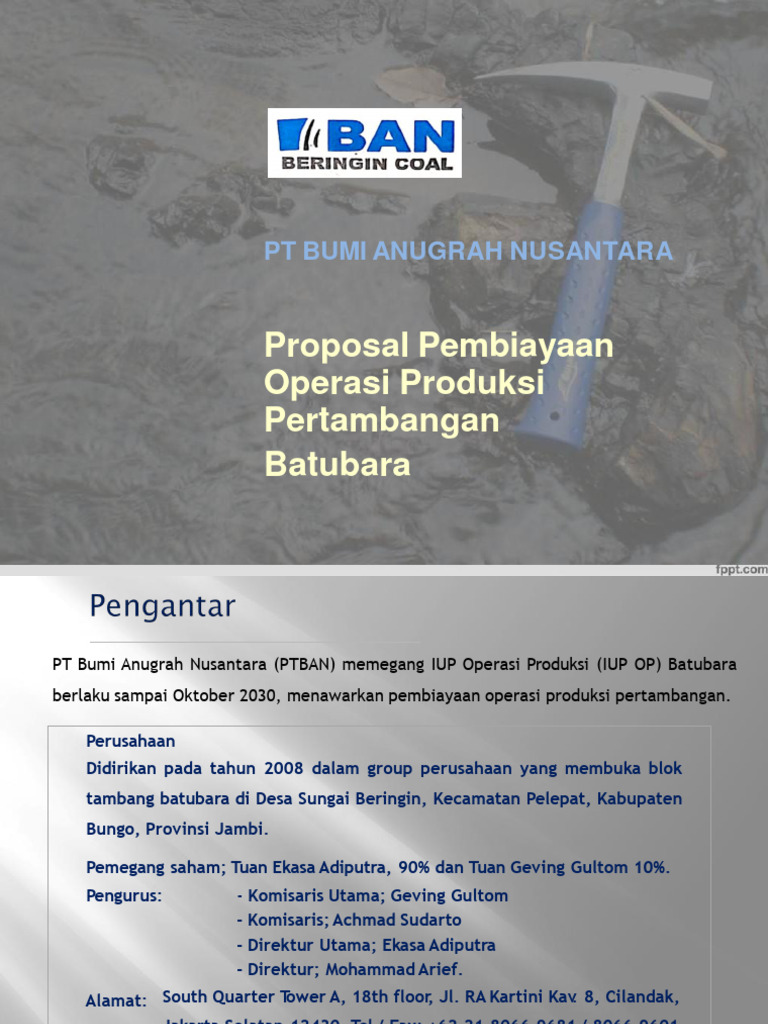 Proposal Pembiayaan Tambang Batubara | PDF | Sains & Matematika