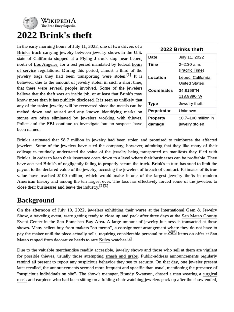 2022 Brink's theft | PDF