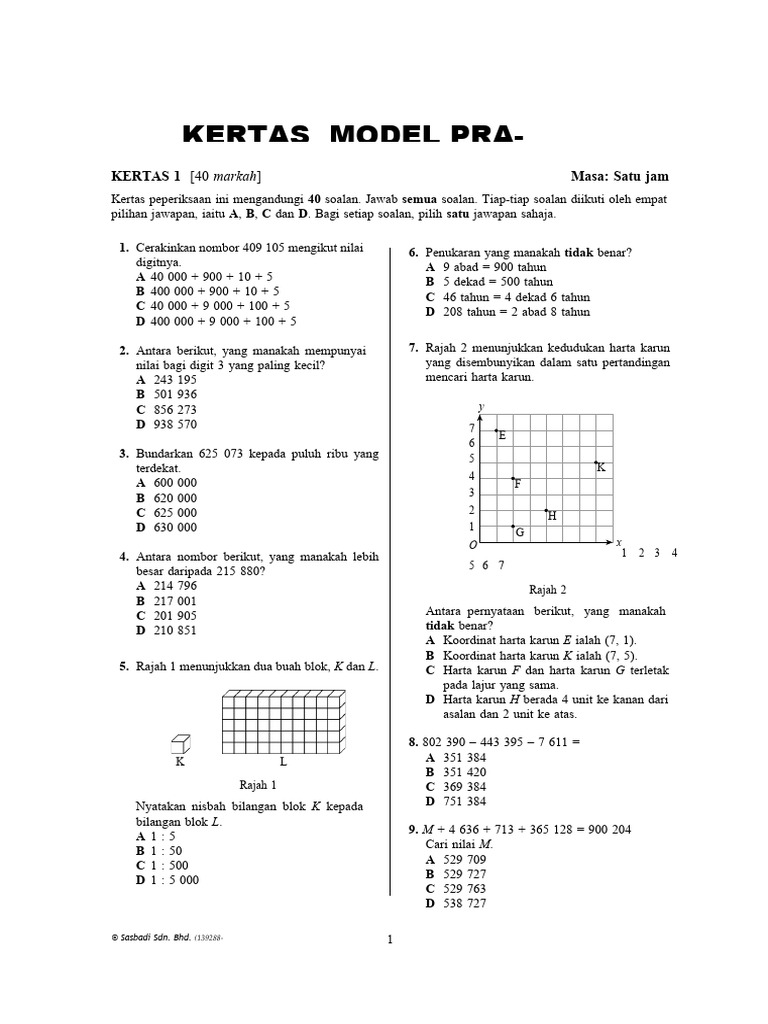 Ekstra Kertas Model Pra Upsr Modul Aktiviti Pintar Cerdas Matematik ...