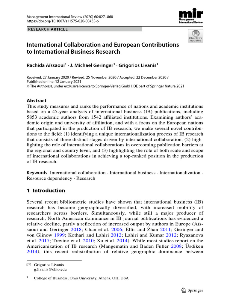 International Collaboration and European Contributions To International ...