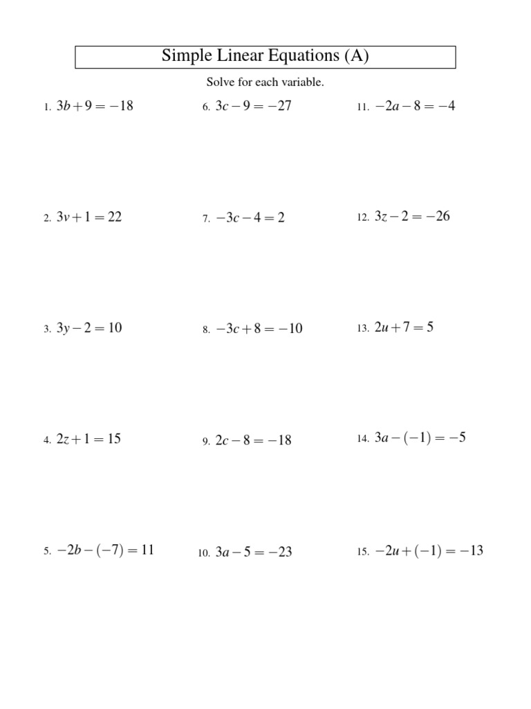 Simple Linear Equations Practice | PDF | Equations | Mathematical Objects