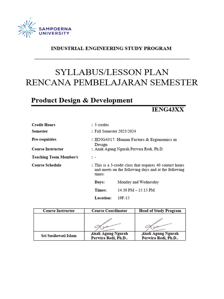 Product Design & Development Syllabus | PDF | Academic Dishonesty ...