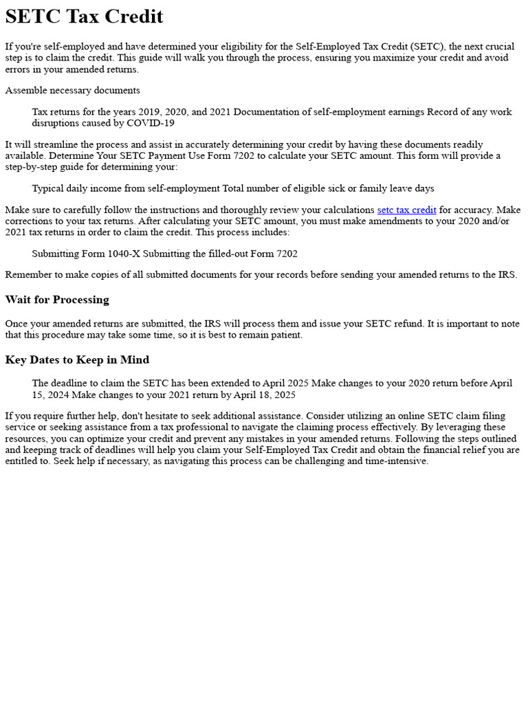 How To Claim The SETC Tax Credit 216290 | PDF | Finance & Money Management
