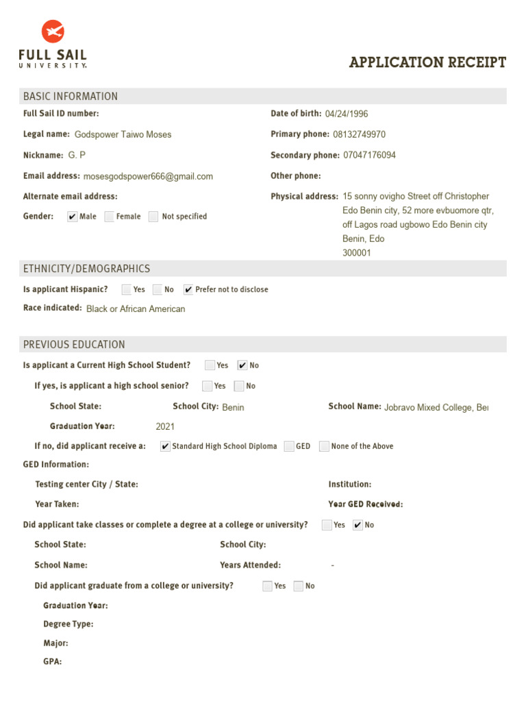 Full Sail Online Admissions Application | PDF | General Educational Development | Justice