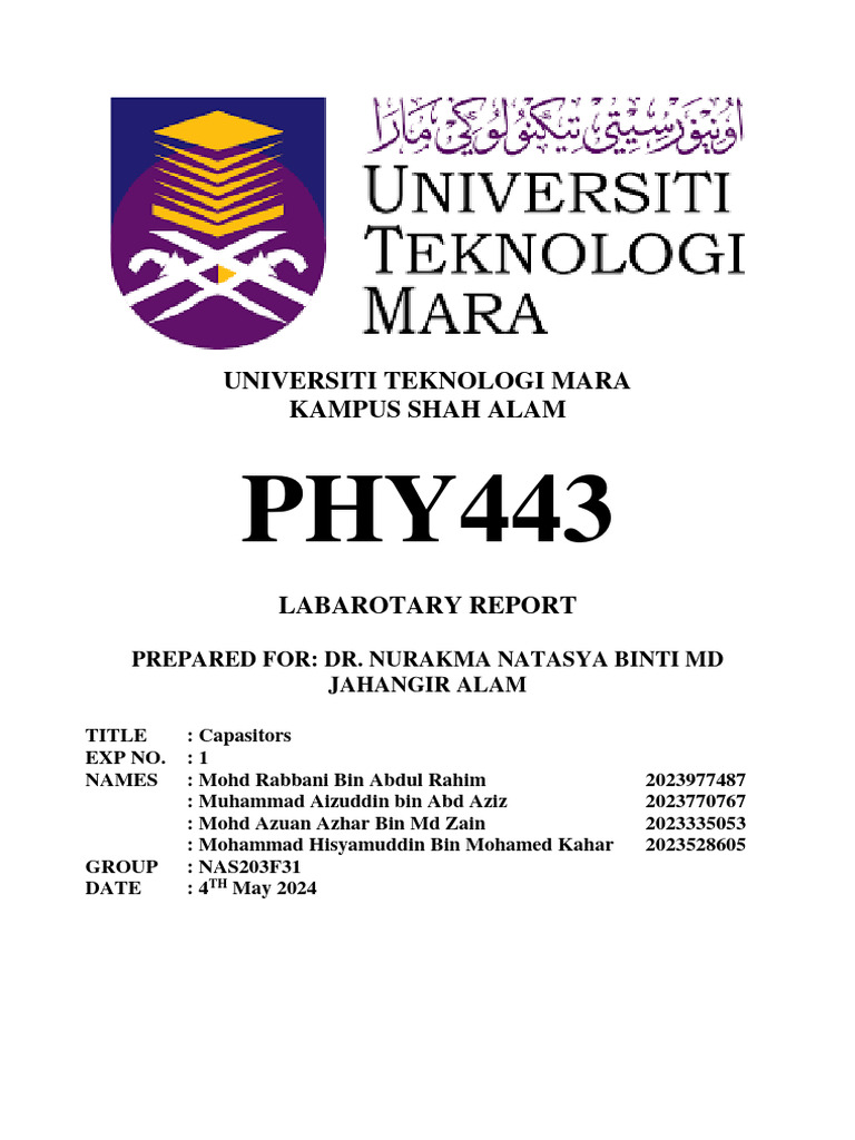 PHY443 - Lab Report No.1 | PDF | Capacitance | Capacitor