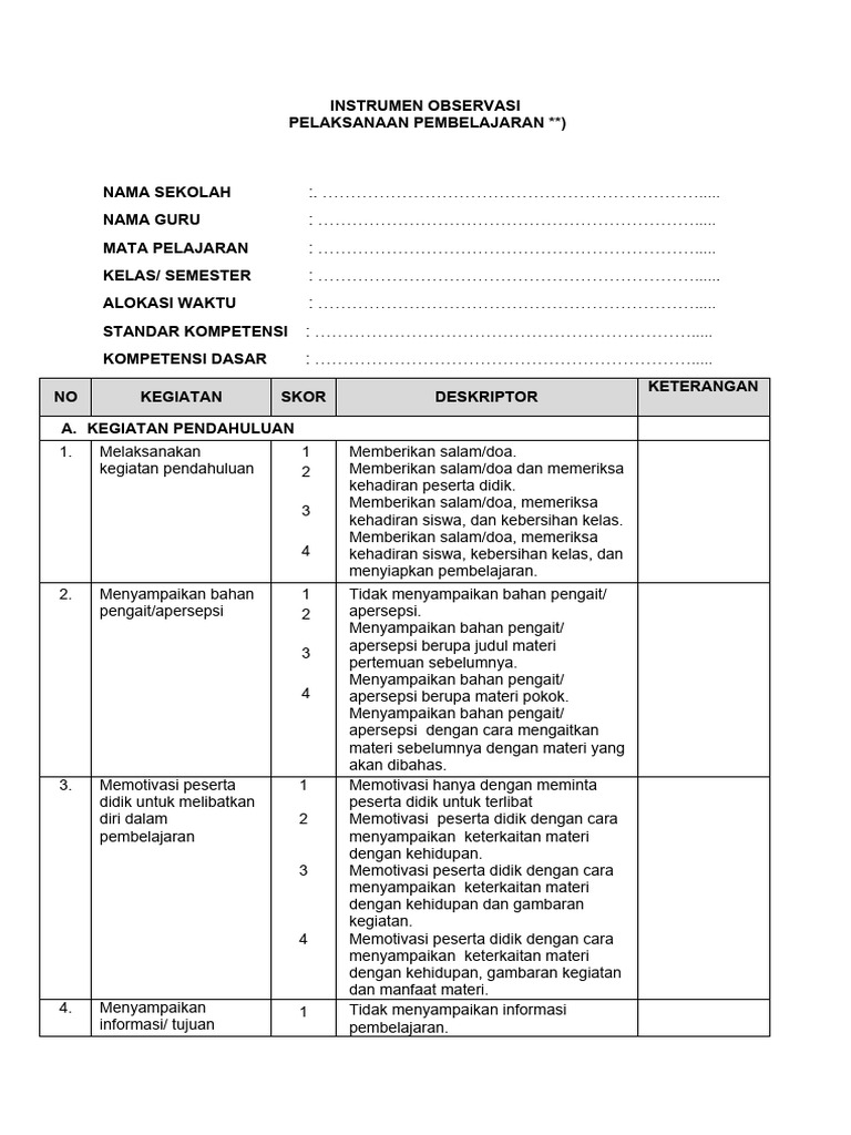 Instrumen Observasi | PDF