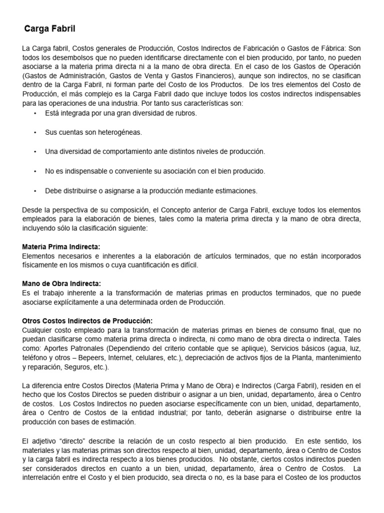 Carga Fabril | PDF | Costo | Fábrica