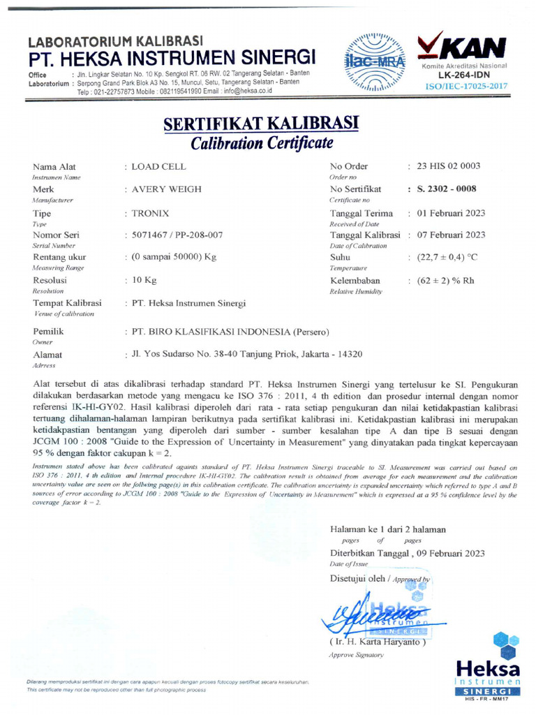 Sertifikat Kalibrasi | PDF