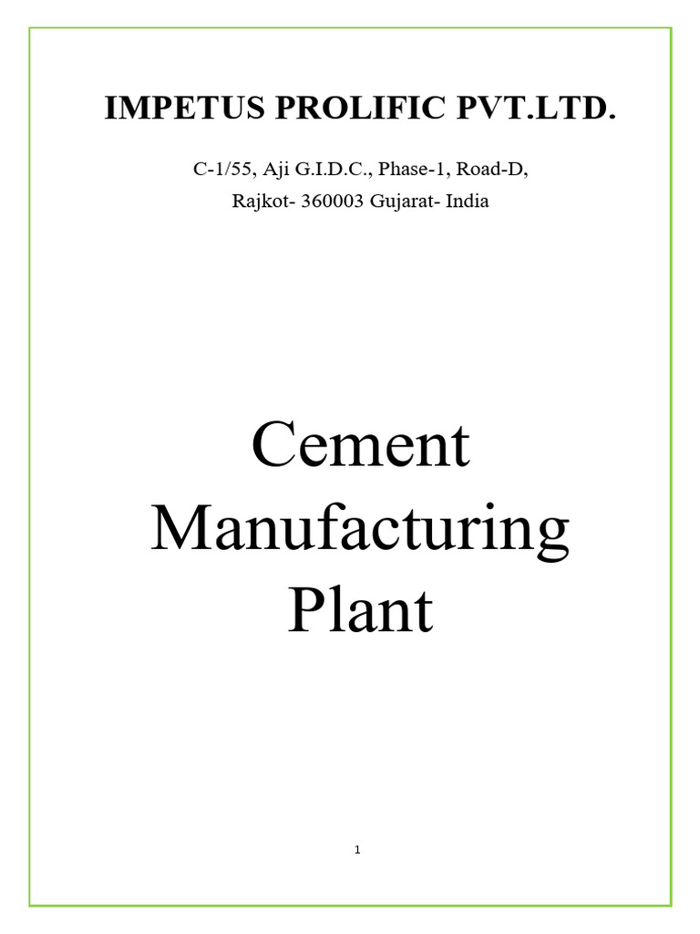 Project Report Cement Manufacturing Plant | PDF | Cement | Concrete