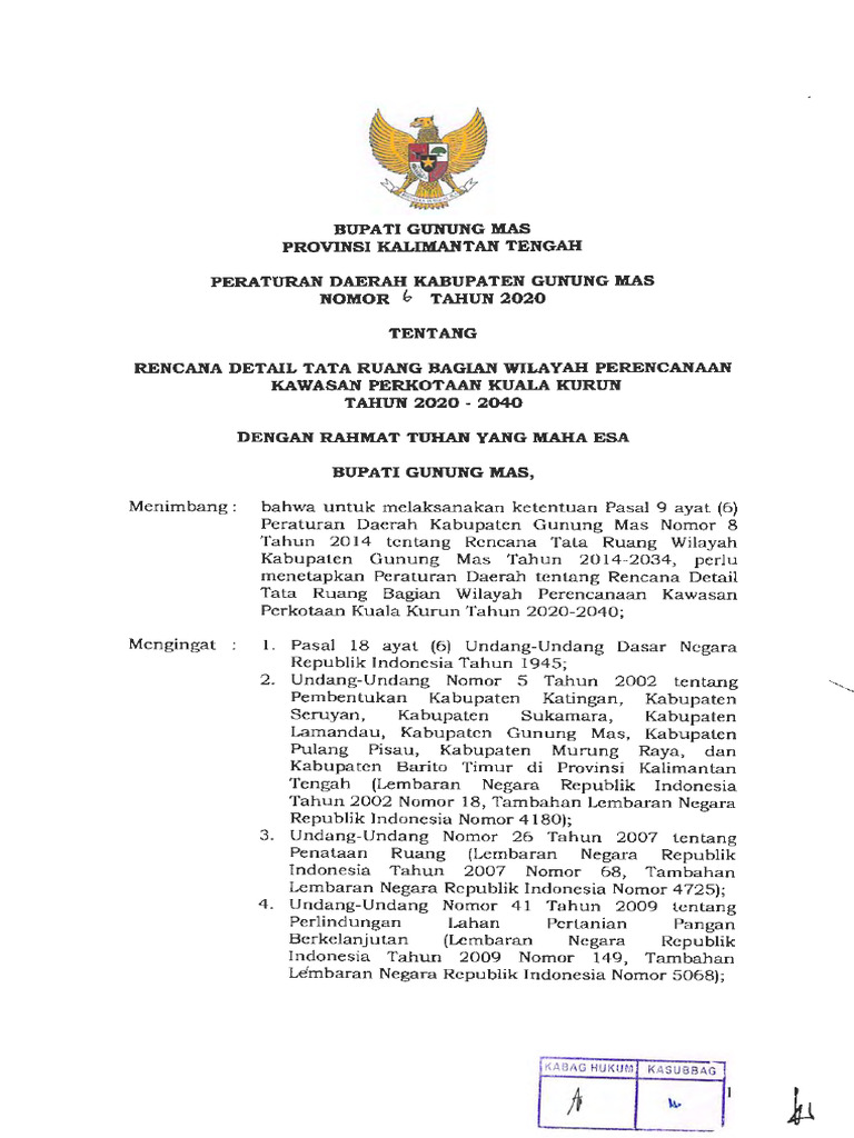 Perda Kab Gunung Mas No 6 Tahun 2020 | PDF
