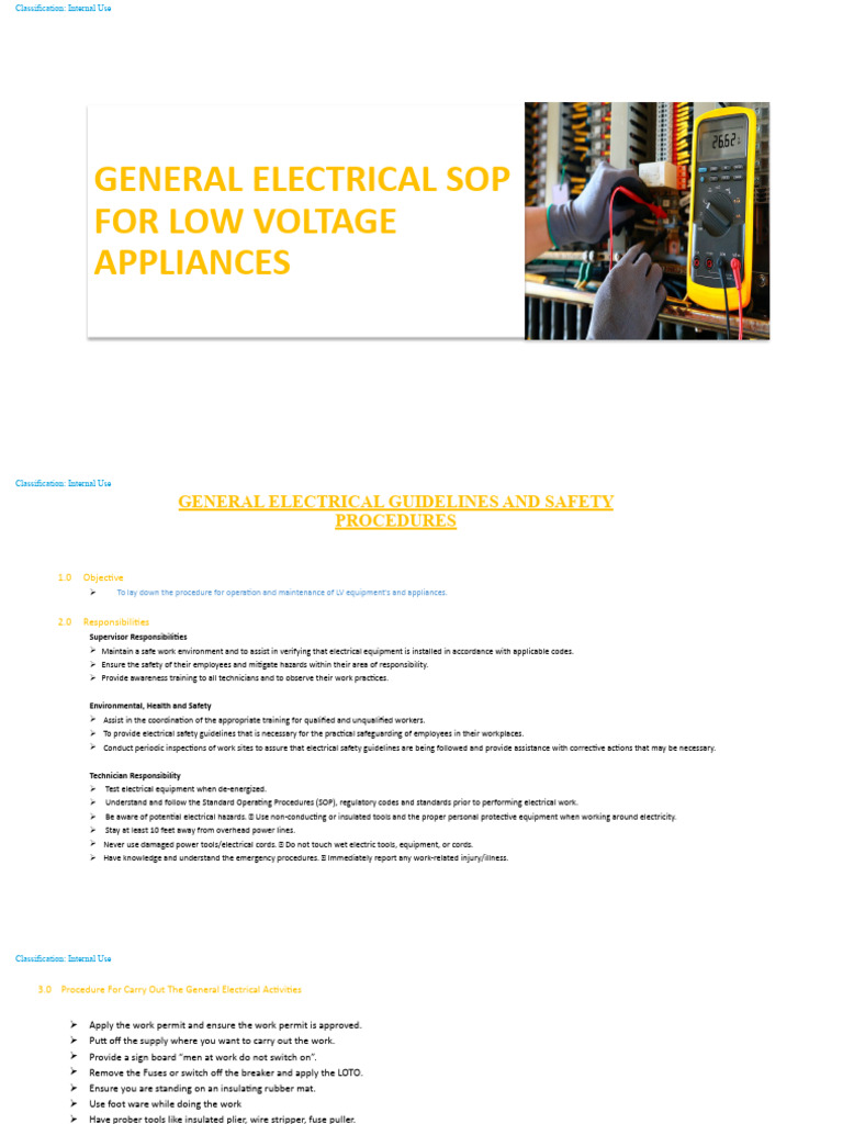Low Voltage Electrical Safety SOP | PDF | Insulator (Electricity ...
