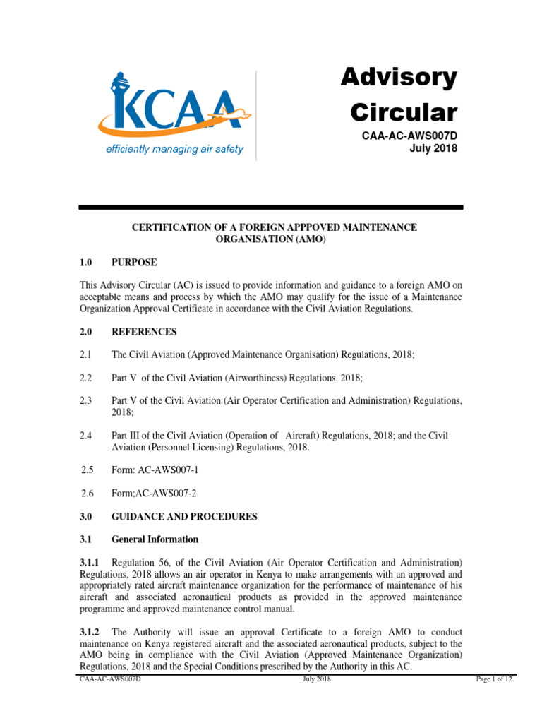 CAA-AC-AWS007D Certification of Foreign AMO | PDF | Aviation
