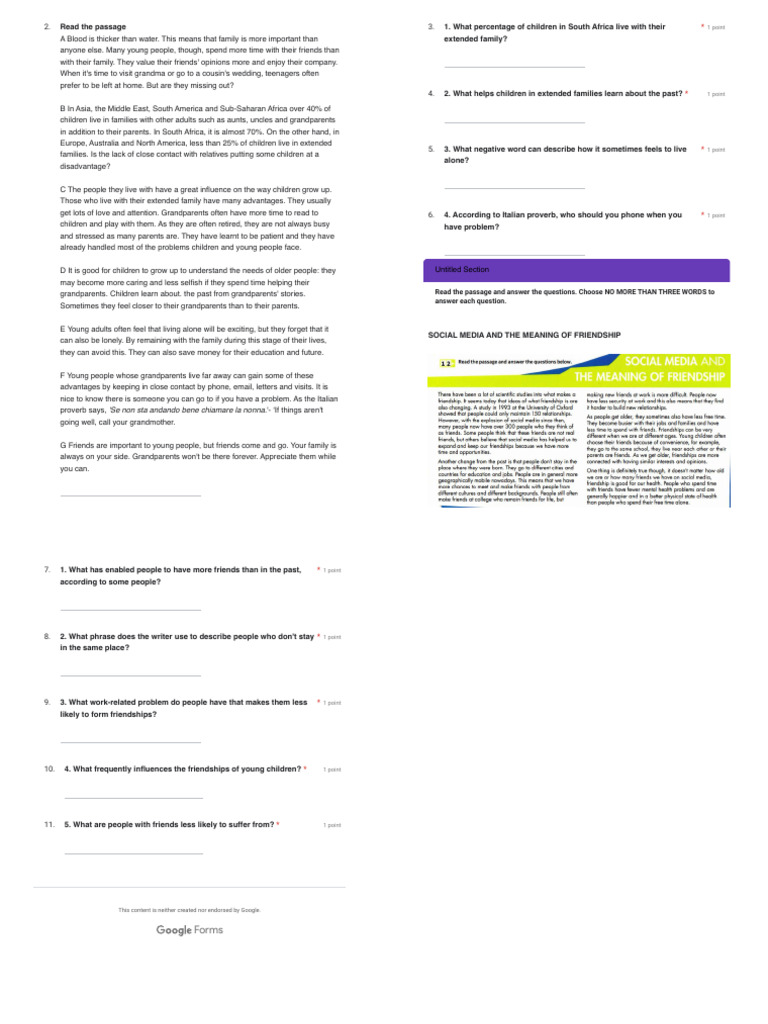 UNIT 1 - RELATIONSHIPS - Google Forms | PDF | Grandparent | Social ...