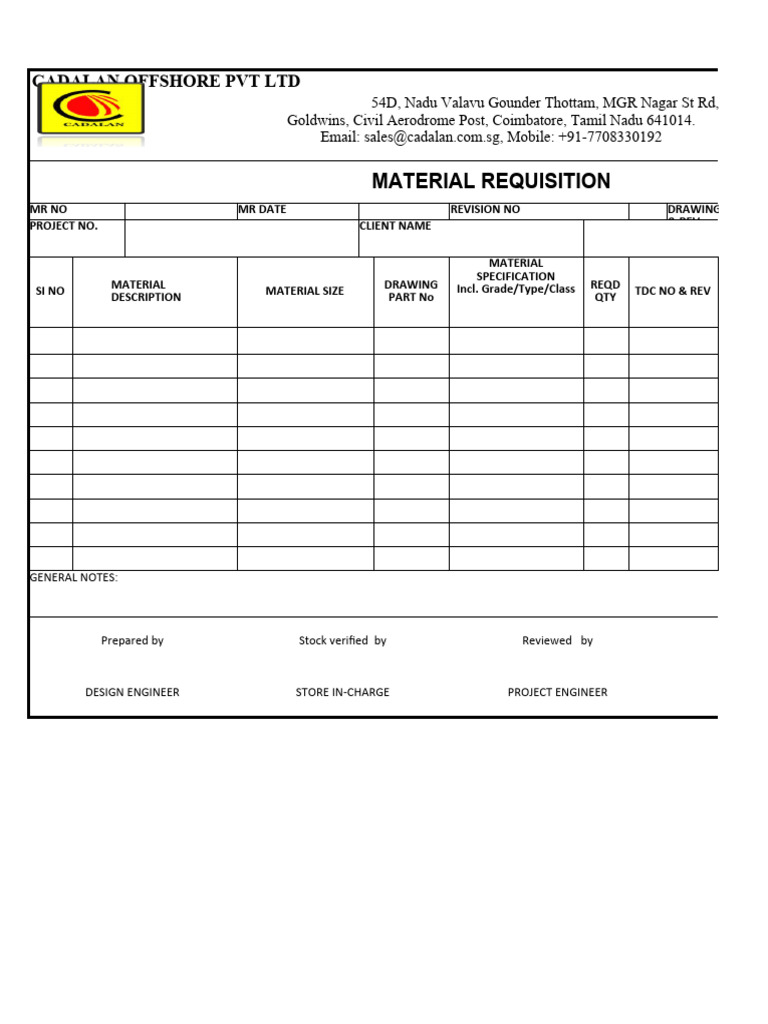 Form No - CAD-F-7-1 - Material Requisition | PDF
