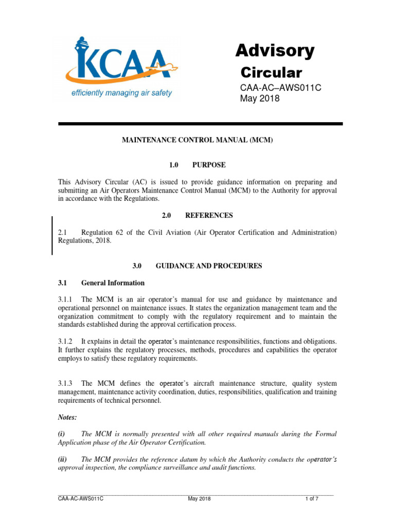 Air Operators Maintenance Control Manual Guide | PDF