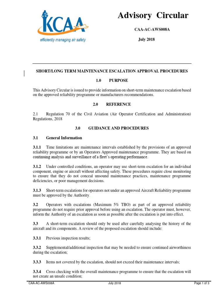 CAA-AC-AWS008A Short-Long Term Maintenance Escalation Approval ...