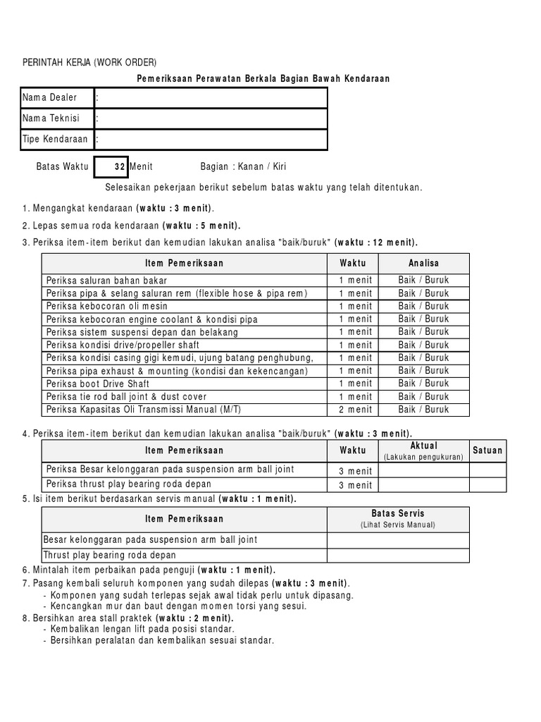 Form Praktek Under Body of SSQS Bronze | PDF