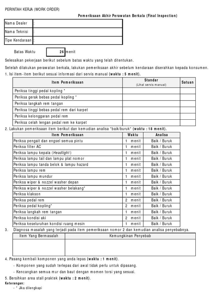 Form Praktek Final Inspection Ssqs Bronze - Dealer | PDF | Teknologi & Rekayasa