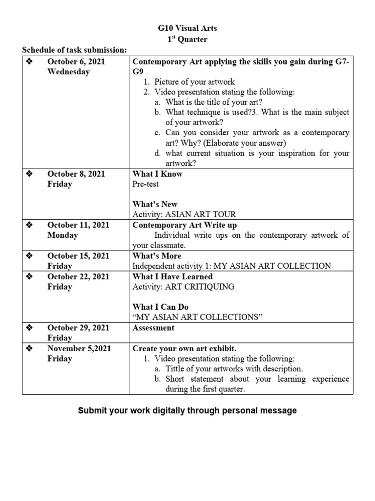 G10 Visual Arts Schedule | PDF