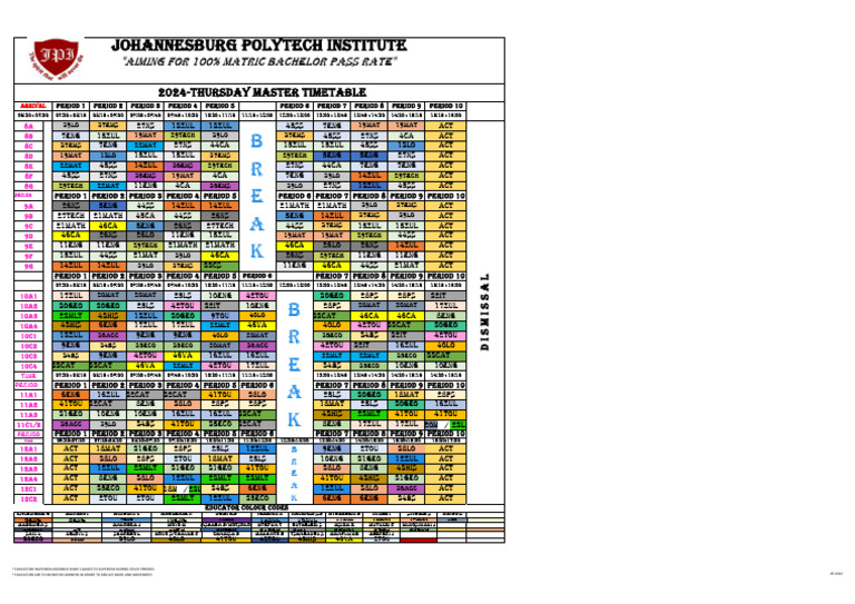 D 2024 Grade 8-12 Thursday Master Timetable | PDF