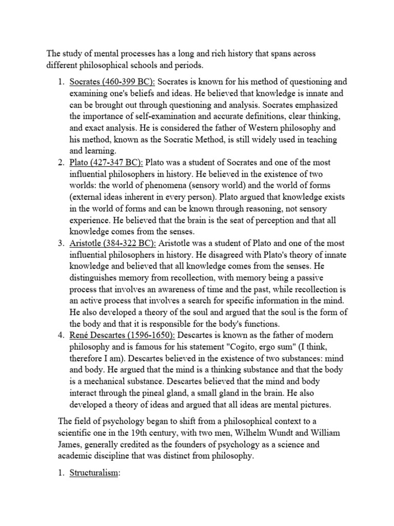 The Study of Mental Processes Has A Long and Rich History That Spans ... The Study of Mental Processes Has A Long and Rich History That Spans ...
