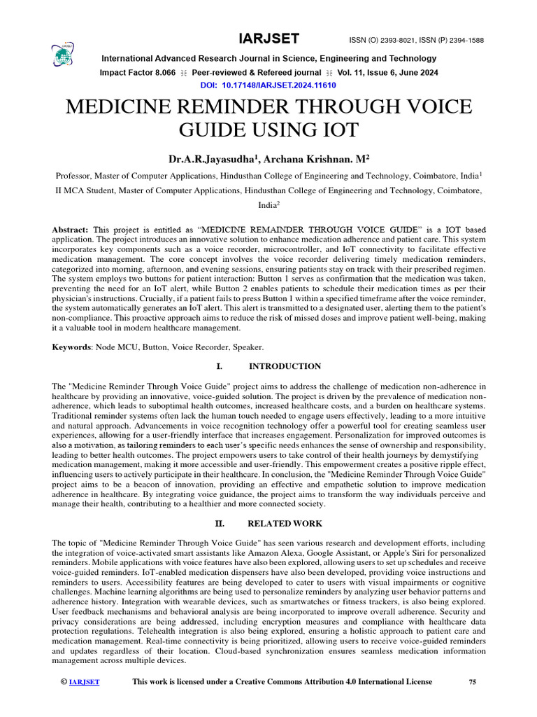 Medicine Reminder Through Voice Guide Using Iot | PDF | Internet Of ... Medicine Reminder Through Voice Guide Using Iot | PDF | Internet Of ...