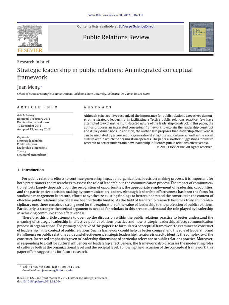 Meng2012 Strategic Leadership in Public Relations - An Integrated ...