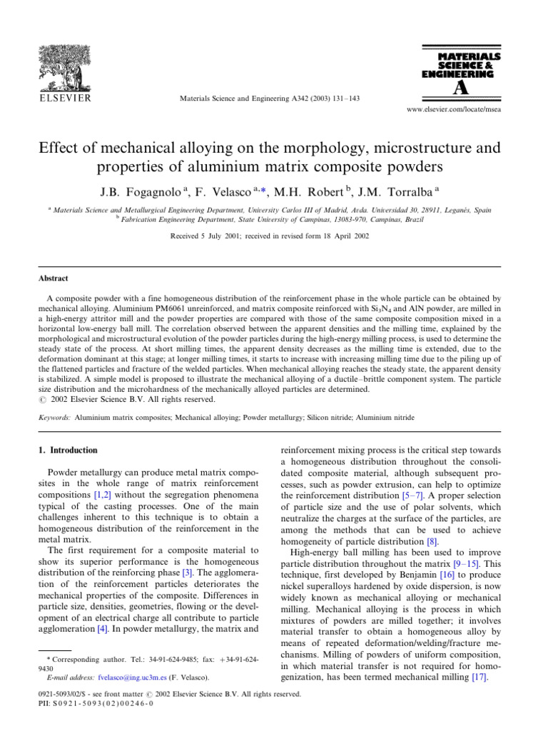 2003 - Effect of Mechanical Alloying On The Morphology, Microstructure and Properties of ...