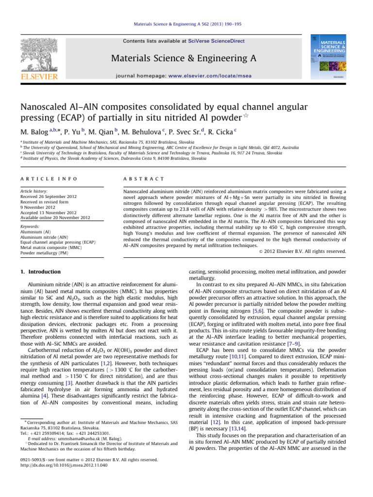 2013 - Nanoscaled Al-AlN Composites Consolidated by Equal Channel ...