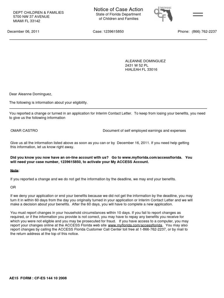 Notice of Case Action and Information Regarding Eligibility for Public ...