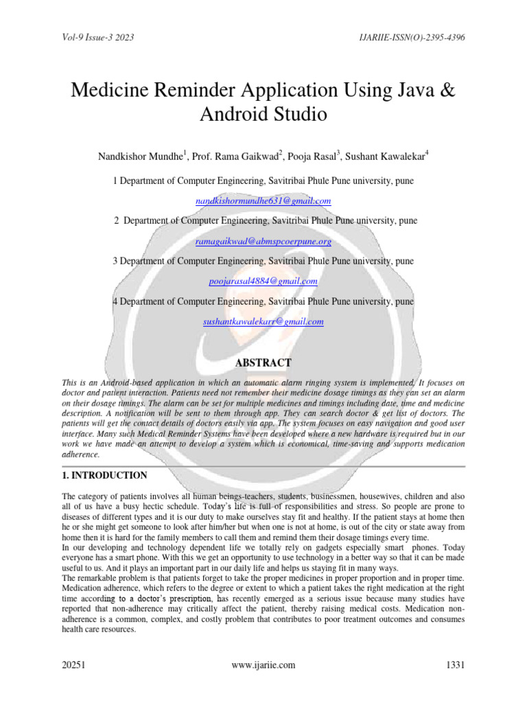 Medicine Reminder Application Using Java Android Studio Ijariie20251 | PDF | Android (Operating ...