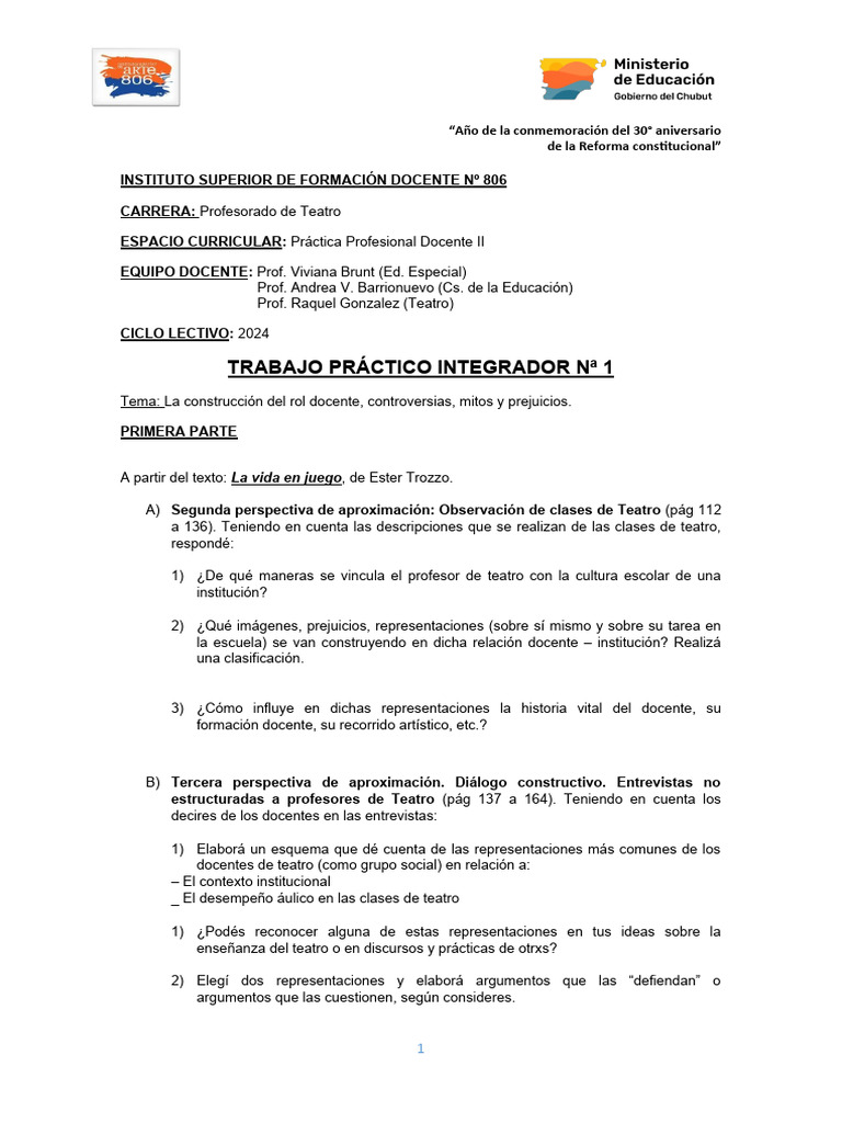 TP 1 ROL DOCENTE TEATRO | PDF | Maestros | Teatro
