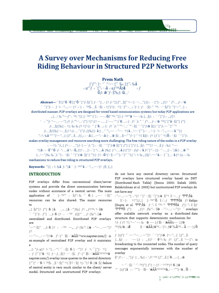 A Survey Over Mechanisms For Reducing Free Riding Behaviour in Structured P2P Networks | PDF ...