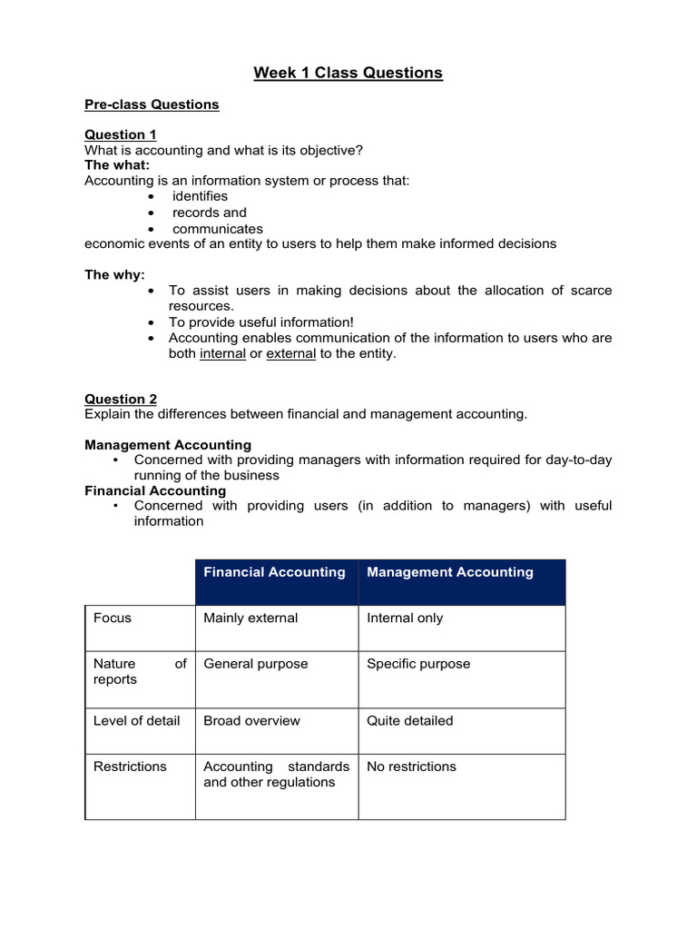 Week 1 Class Questions | PDF | Equity (Finance) | Balance Sheet