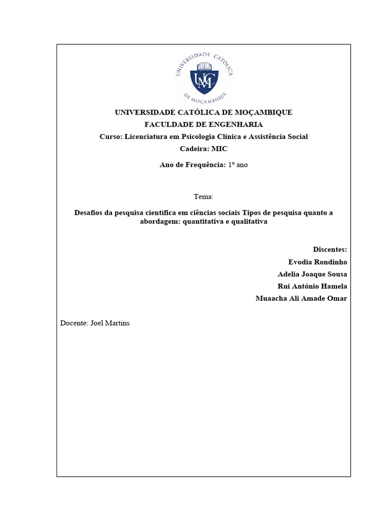 UCM Trabalho Científico | PDF | Pesquisa qualitativa | Método científico