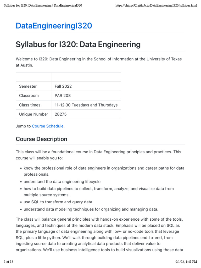 I320 Data Engineering Course Overview | PDF | Plagiarism | Information ...