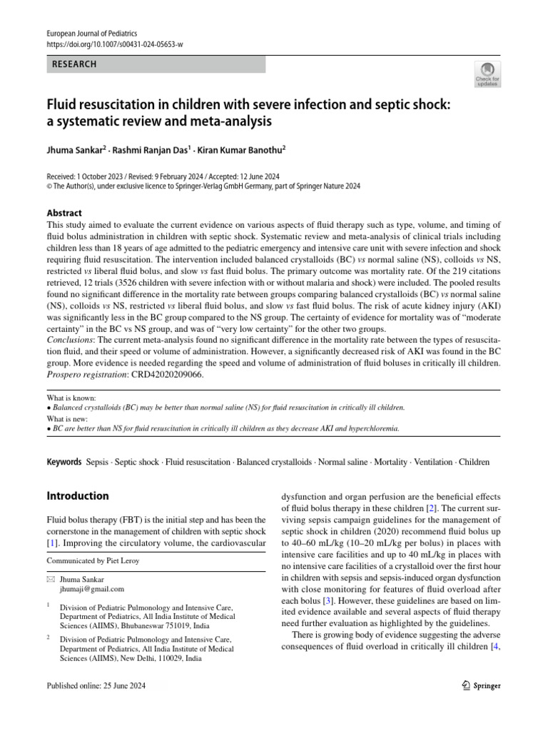 Fluid Resuscitation in Pediatric Septic Shock | PDF | Sepsis | Shock ...