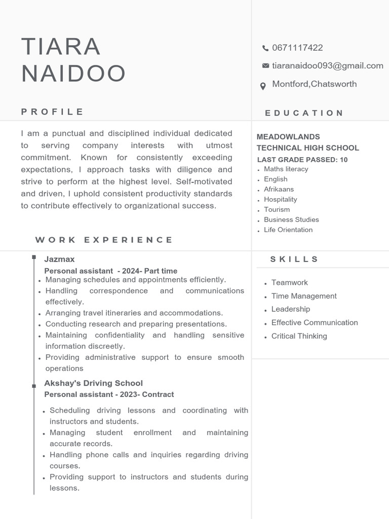 Tiara Naidoo Cv New | PDF | Business