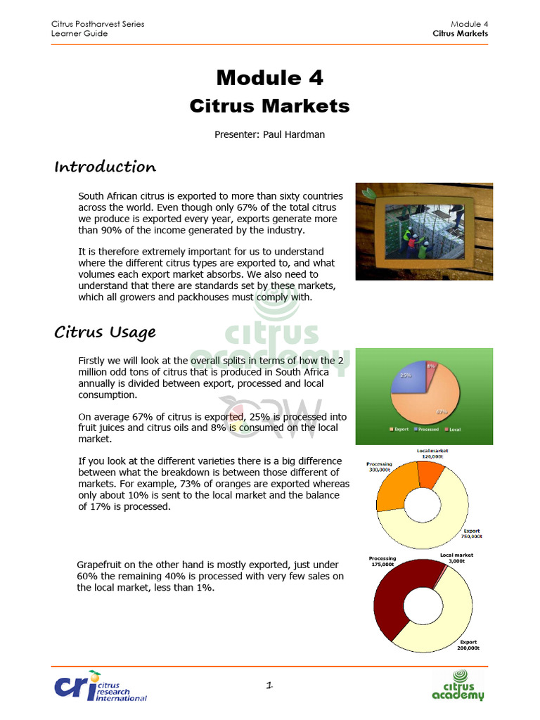 CA AV Series Learning Material CPHS Citrus Postharvest Series M04 Citrus Markets | PDF | Citrus ...