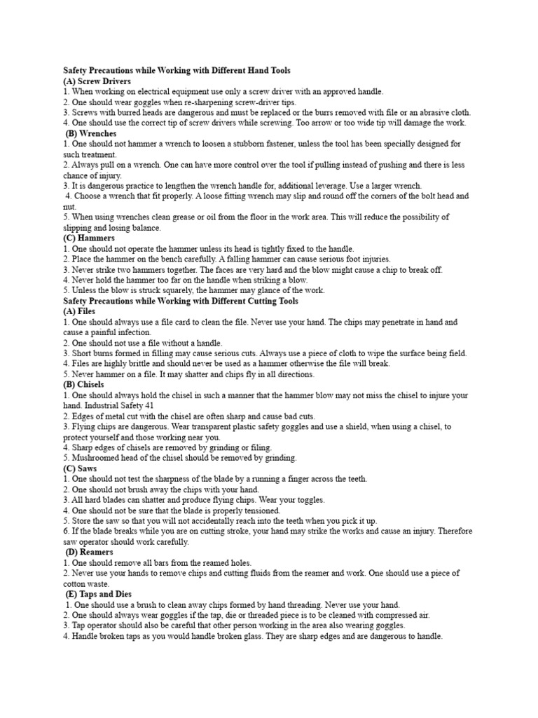 Safety Precautions While Working With Different Hand Tools | Download ...