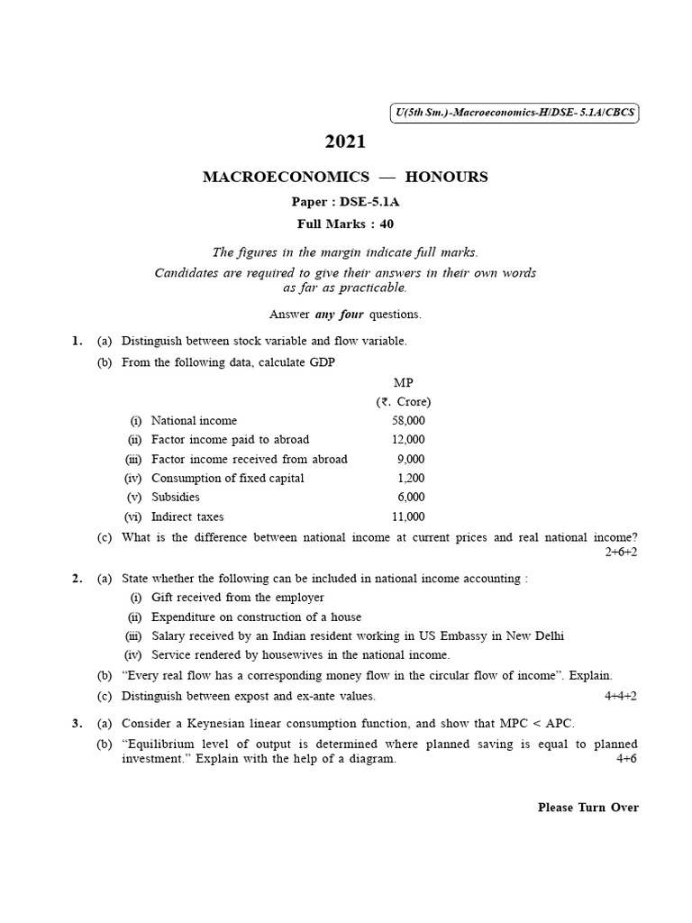 2021 Bcom H Sem-5 Macroeconomics | PDF | Measures Of National Income And Output | Macroeconomics