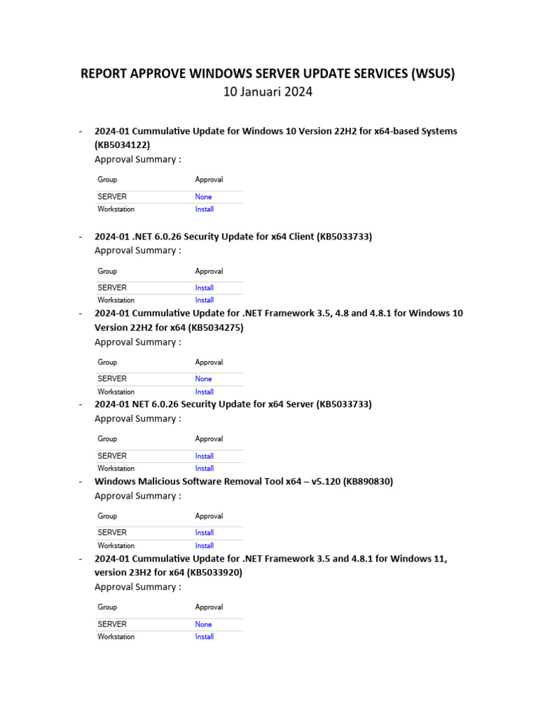 WSUS Update Approvals Jan 2024 | PDF | Home & Garden | Computers