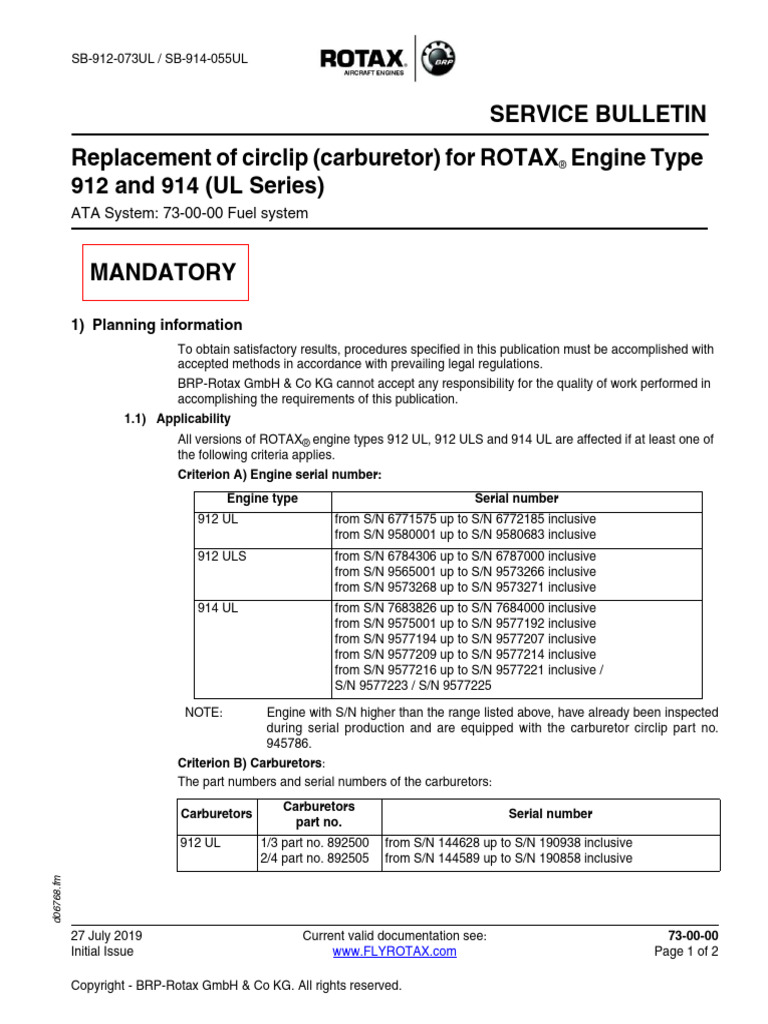 SB-912-073UL - SB-914-055UL - Replacement of Circlip (Carburetor) For ...