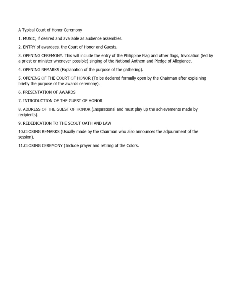 A Typical Court of Honor Ceremony MSR | PDF | Scouting
