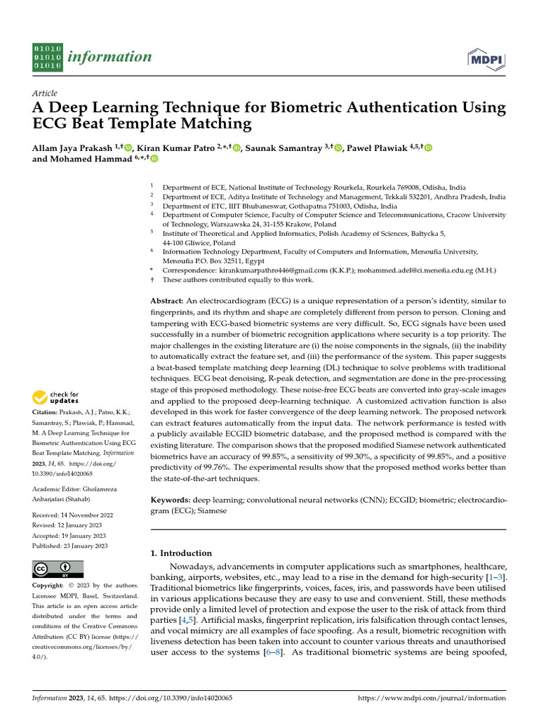 R1 A Deep Learning Technique For Biometric Authentication Pdf