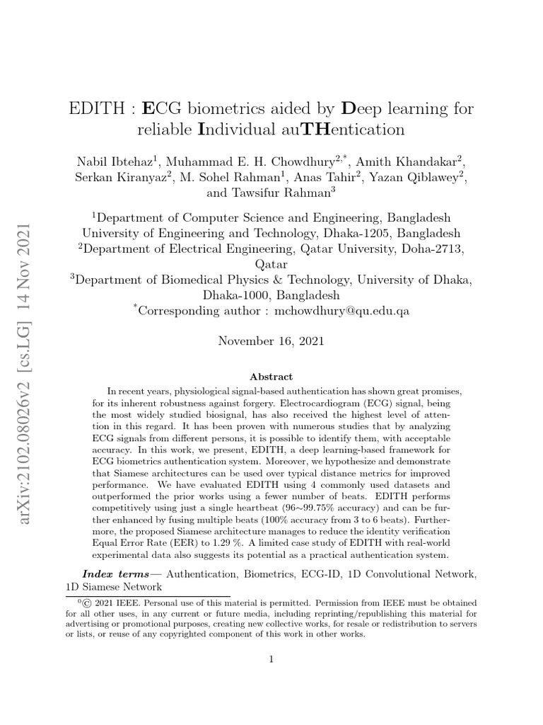 R3 EDITH ECG biometrics aided by Deep learning for reliable individual authentication | PDF ...